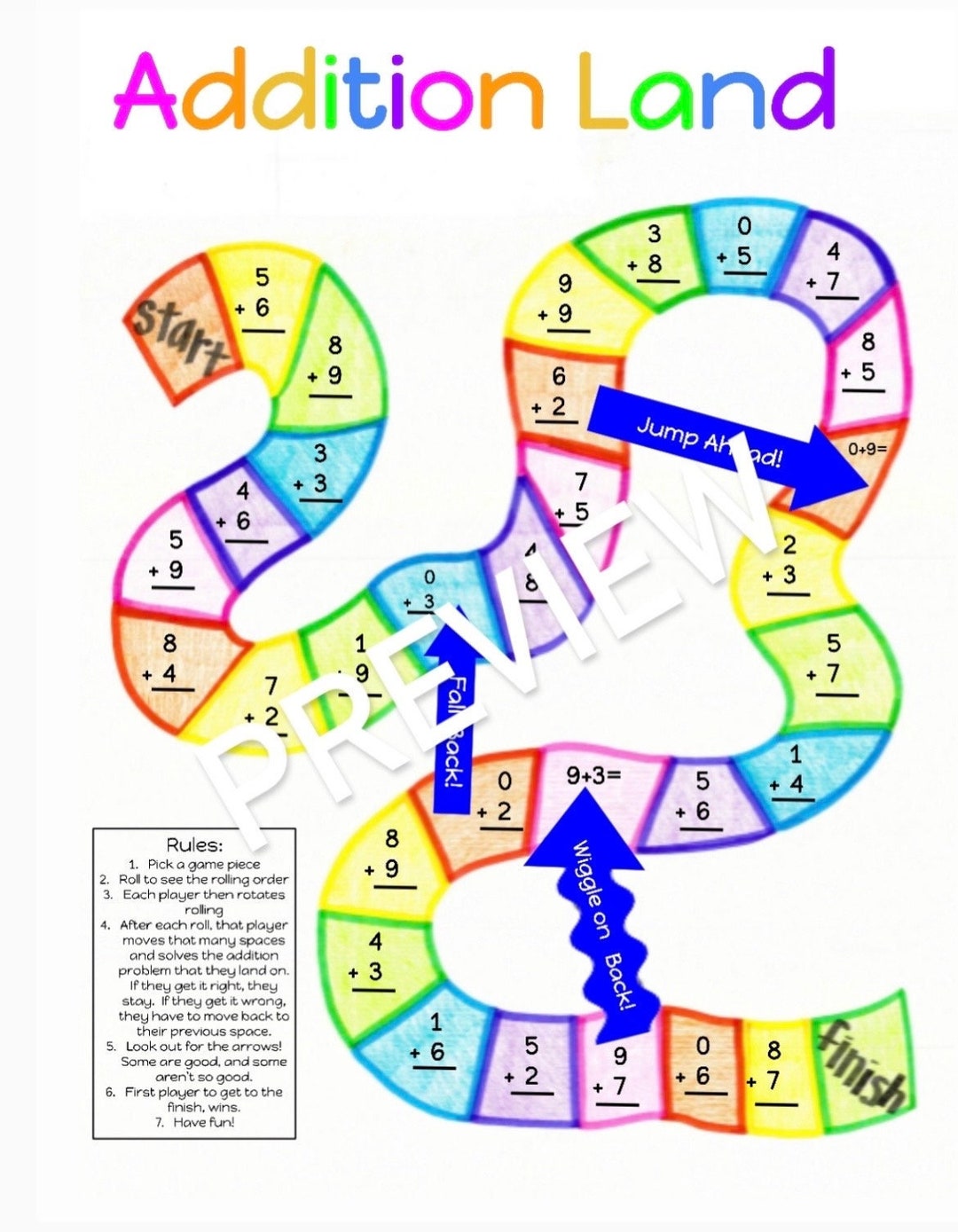 Addition Land Game Board - Etsy