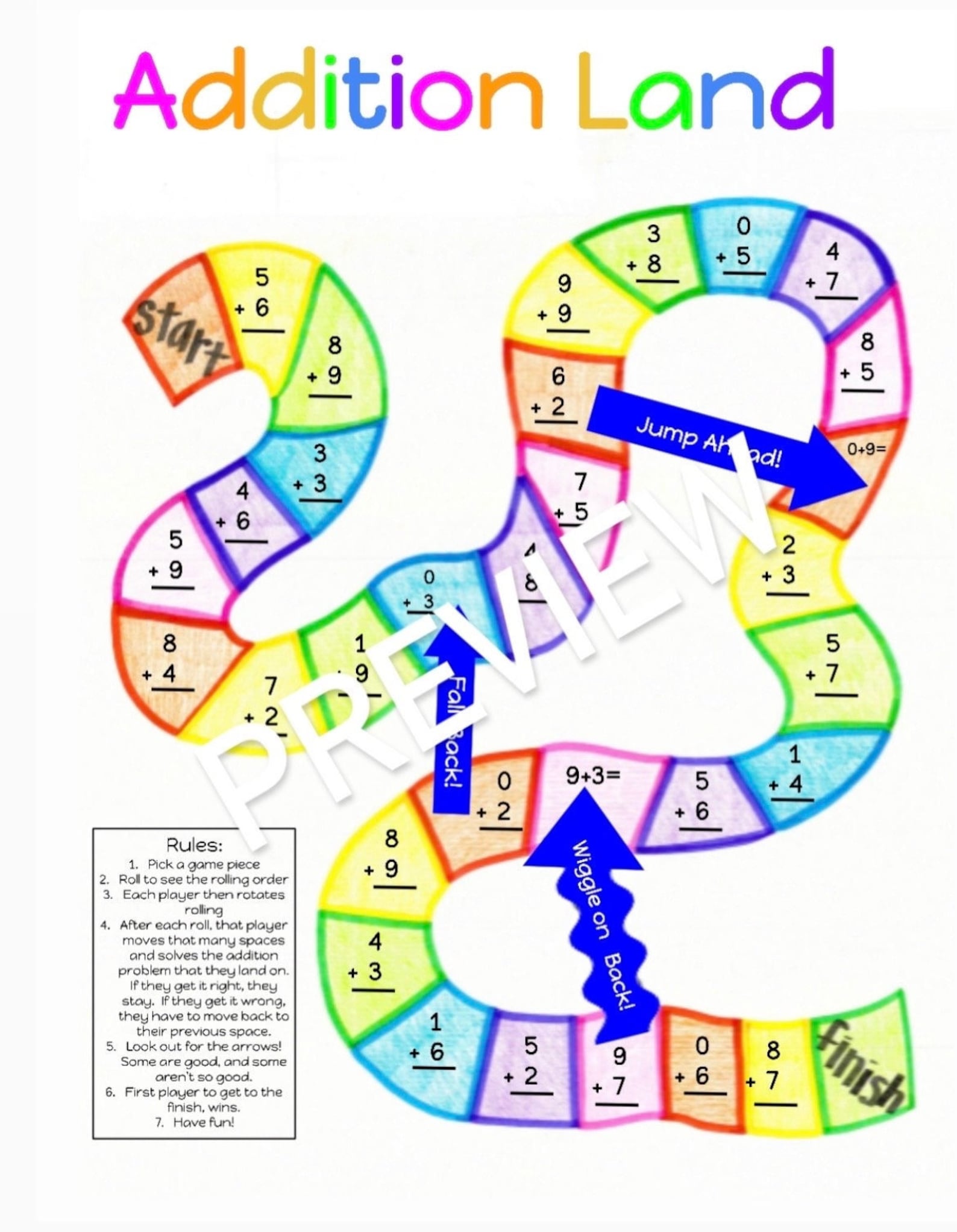 Addition Land Game Board - Etsy