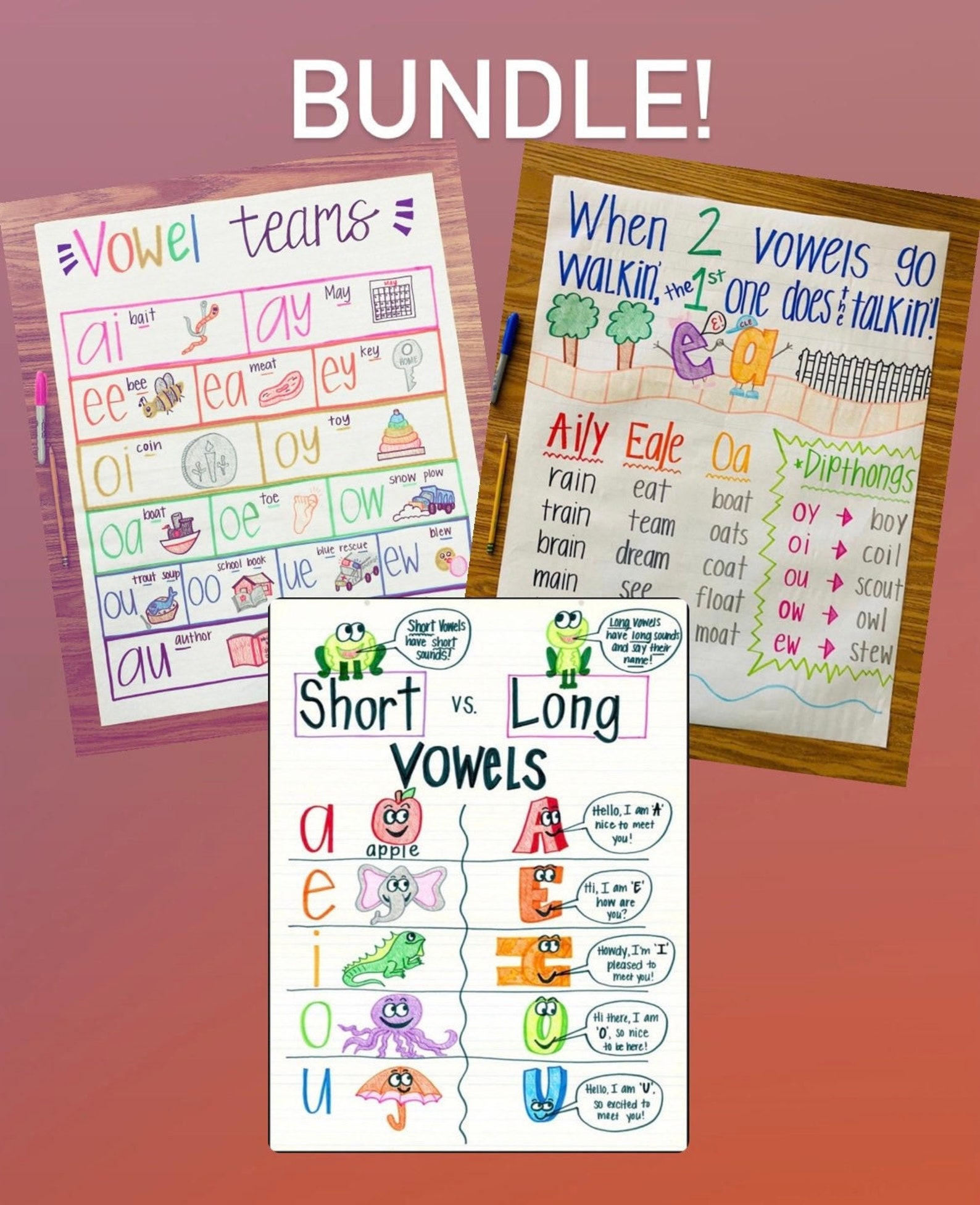 Bundle Vowel Anchor Charts - Etsy