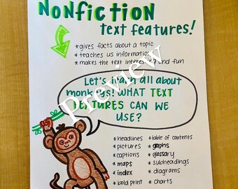Nonfiction Text Features Anchor Charts: Reading Skills Reference Sheets ...