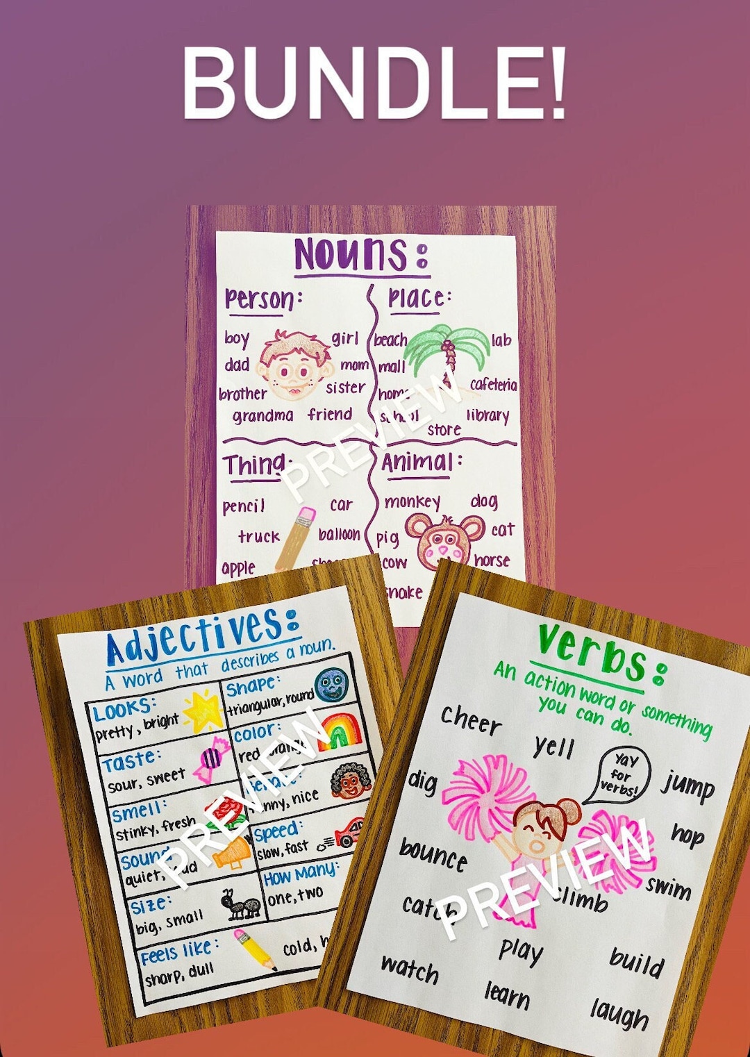 Bundle! Nouns, Adjectives and Verbs Anchor Charts - Etsy