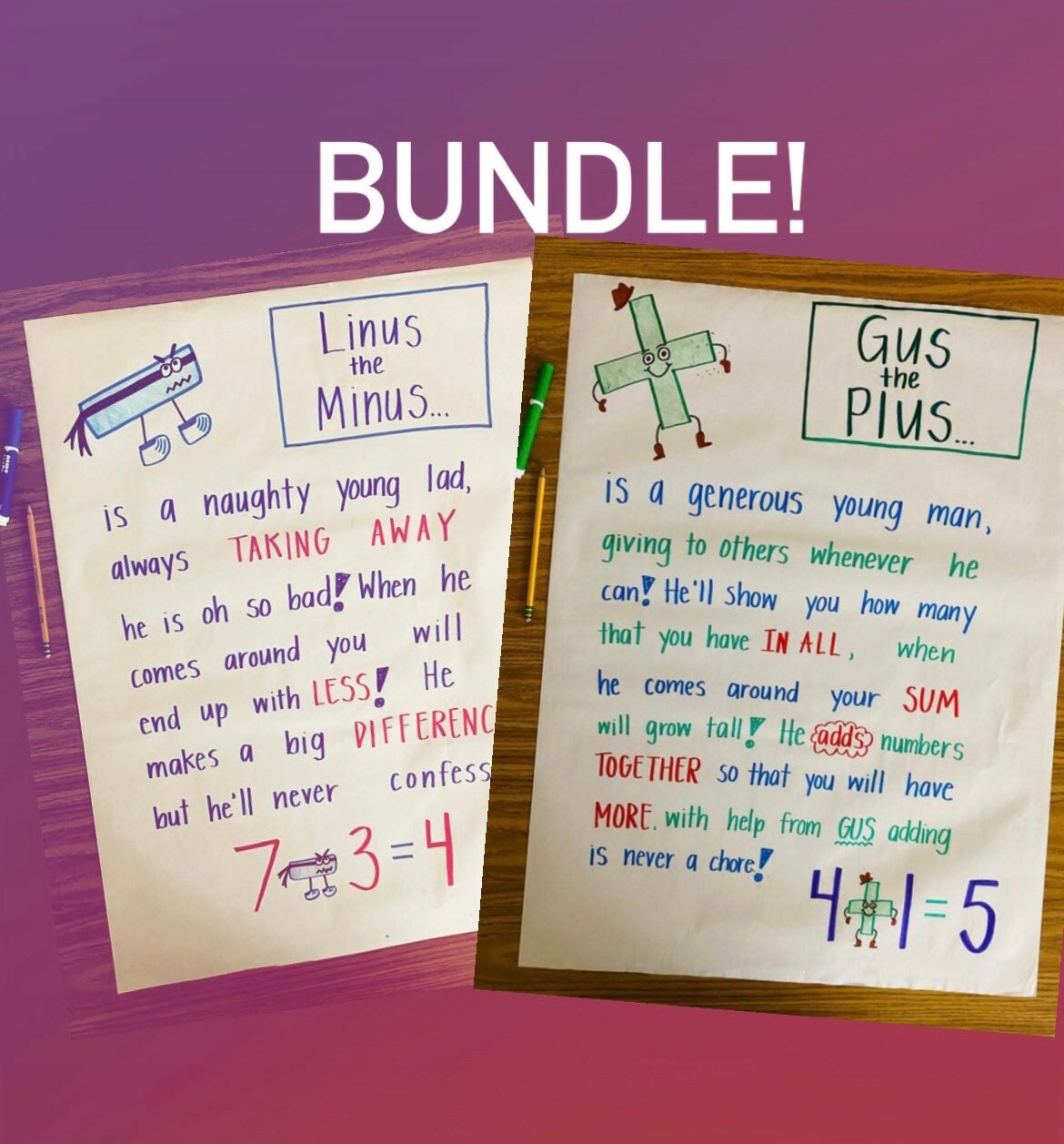 Bundle! Gus the Plus & Linus the Minus Anchor Charts - Etsy