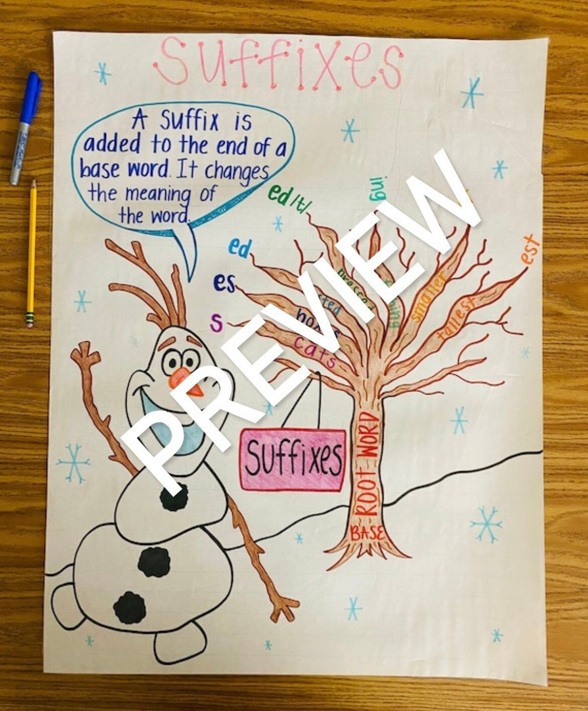 Fun Suffix Anchor Chart With Olaf - Etsy
