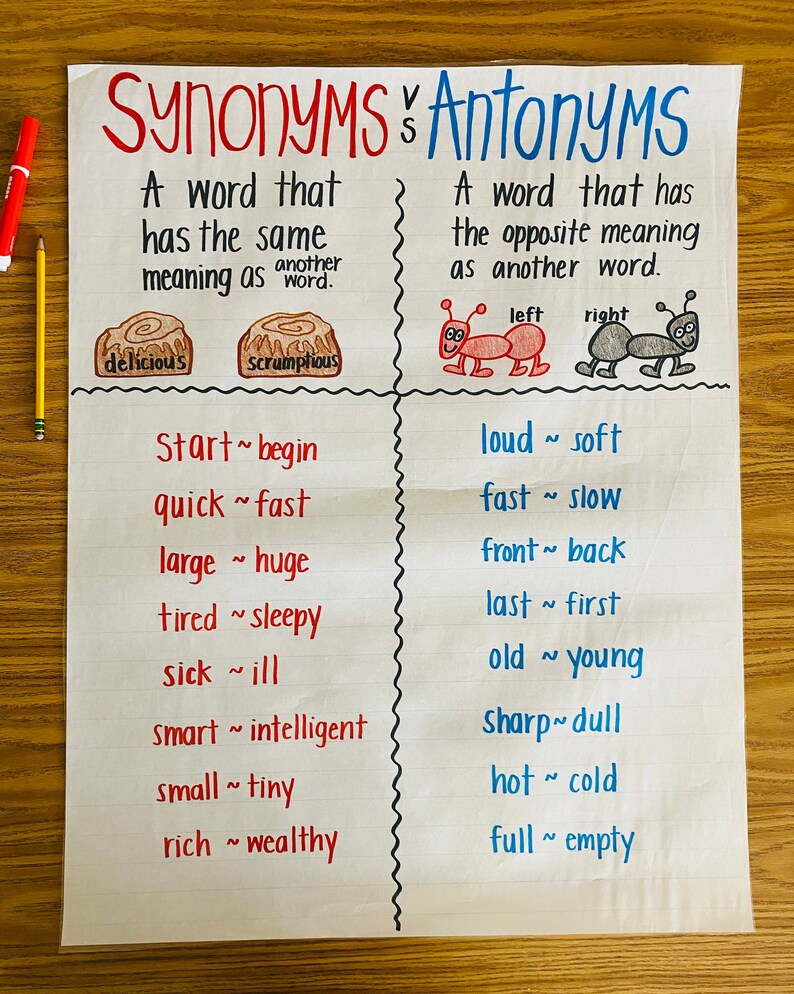 Synonyms and Antonyms Anchor Chart - Etsy