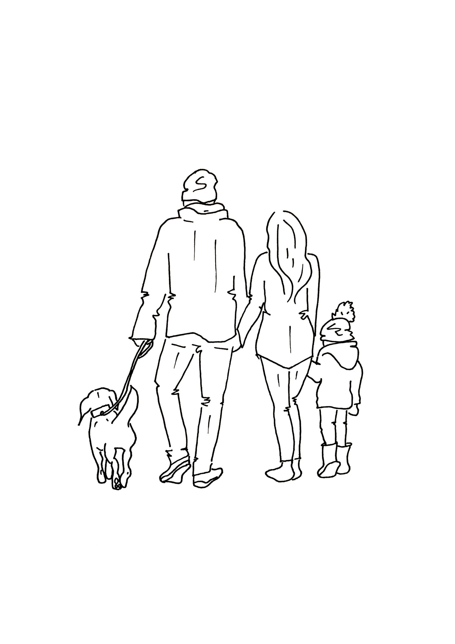 Simple Line Drawing of a Family With Dog, Digital Download Taken From ...