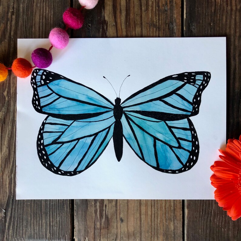 Aqua Butterfly Print | Watercolor Butterfly Wall Art | Blue Butterfly ...