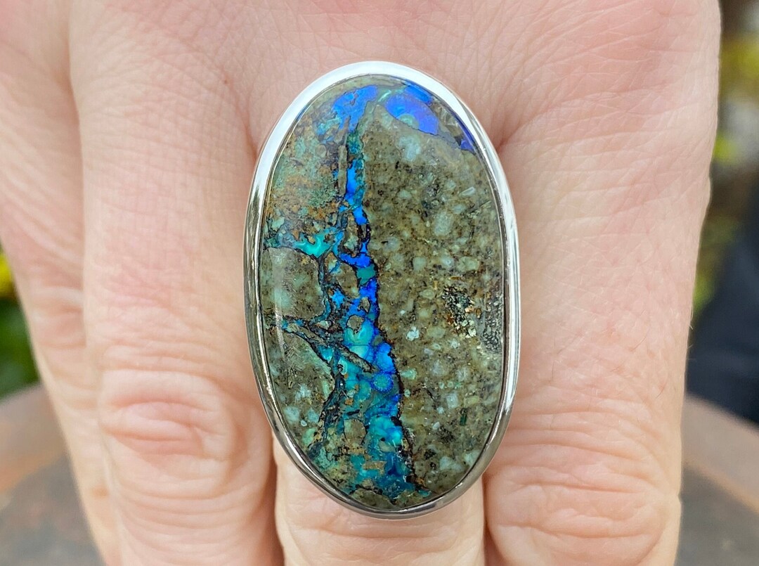 Azurite Matrix Ring (size M 1/2 , 6.75) in 925 Sterling Silver ...