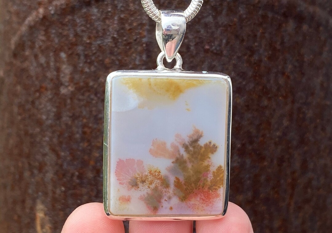 Dendritic Agate Pendant in 925 Sterling Silver - Handmade 29x48mm ...