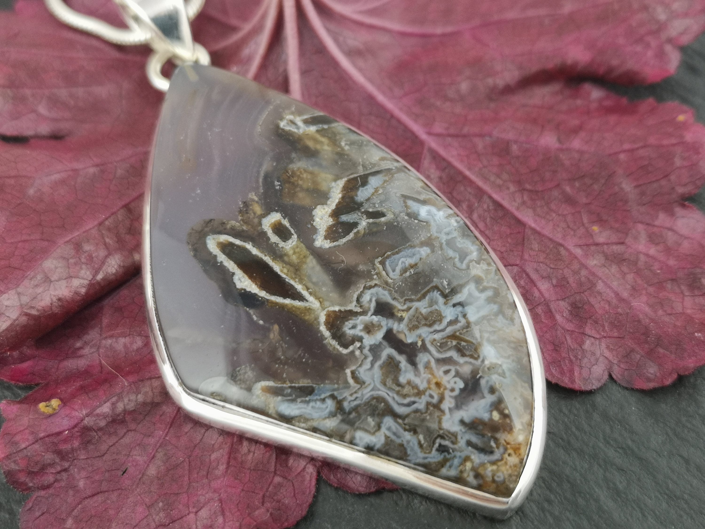 Turkish Stick Agate Pendant in 925 Sterling Silver, Stone 28x53mm - Etsy UK