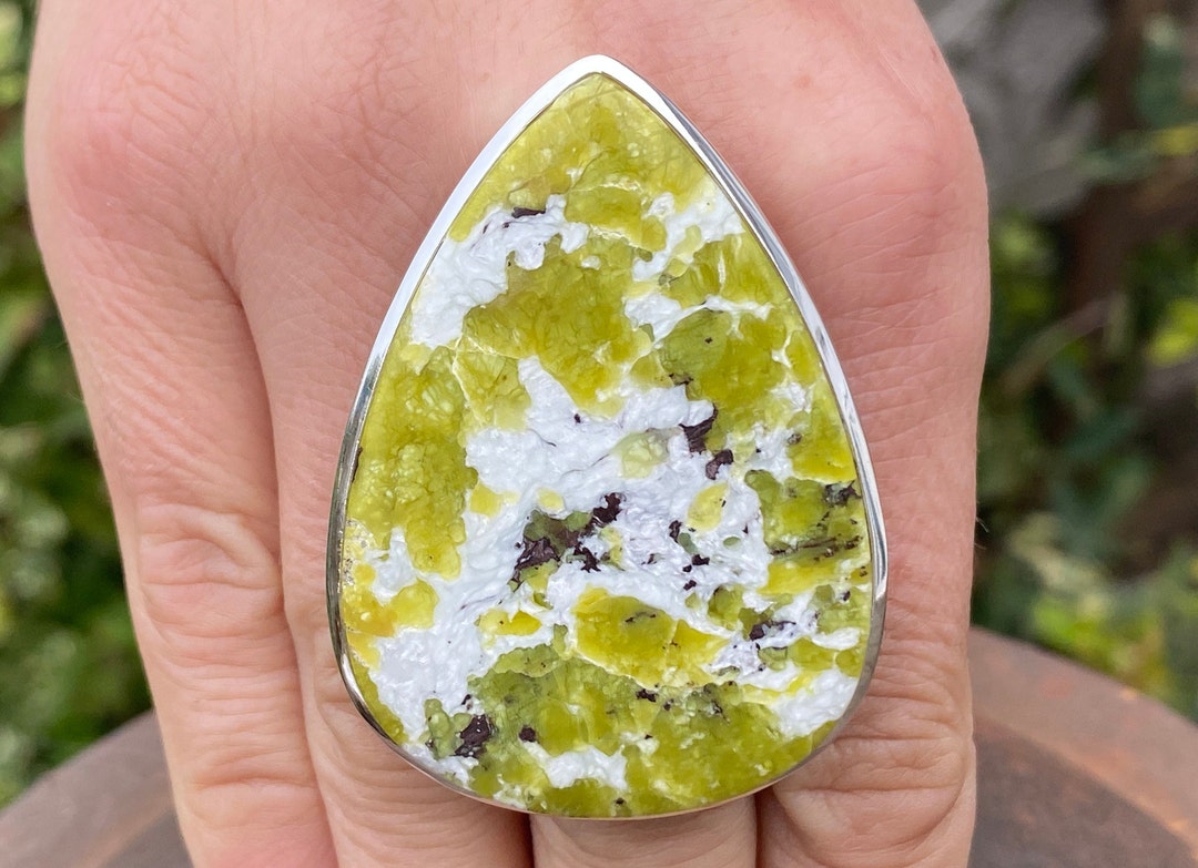 Lizardite / Serpentine Hematite Ring size P , 8 Ring in 925 Sterling ...