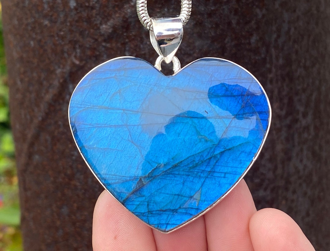 Blue Labradorite Heart Pendant in 925 Sterling Silver Handmade 52x54mm ...