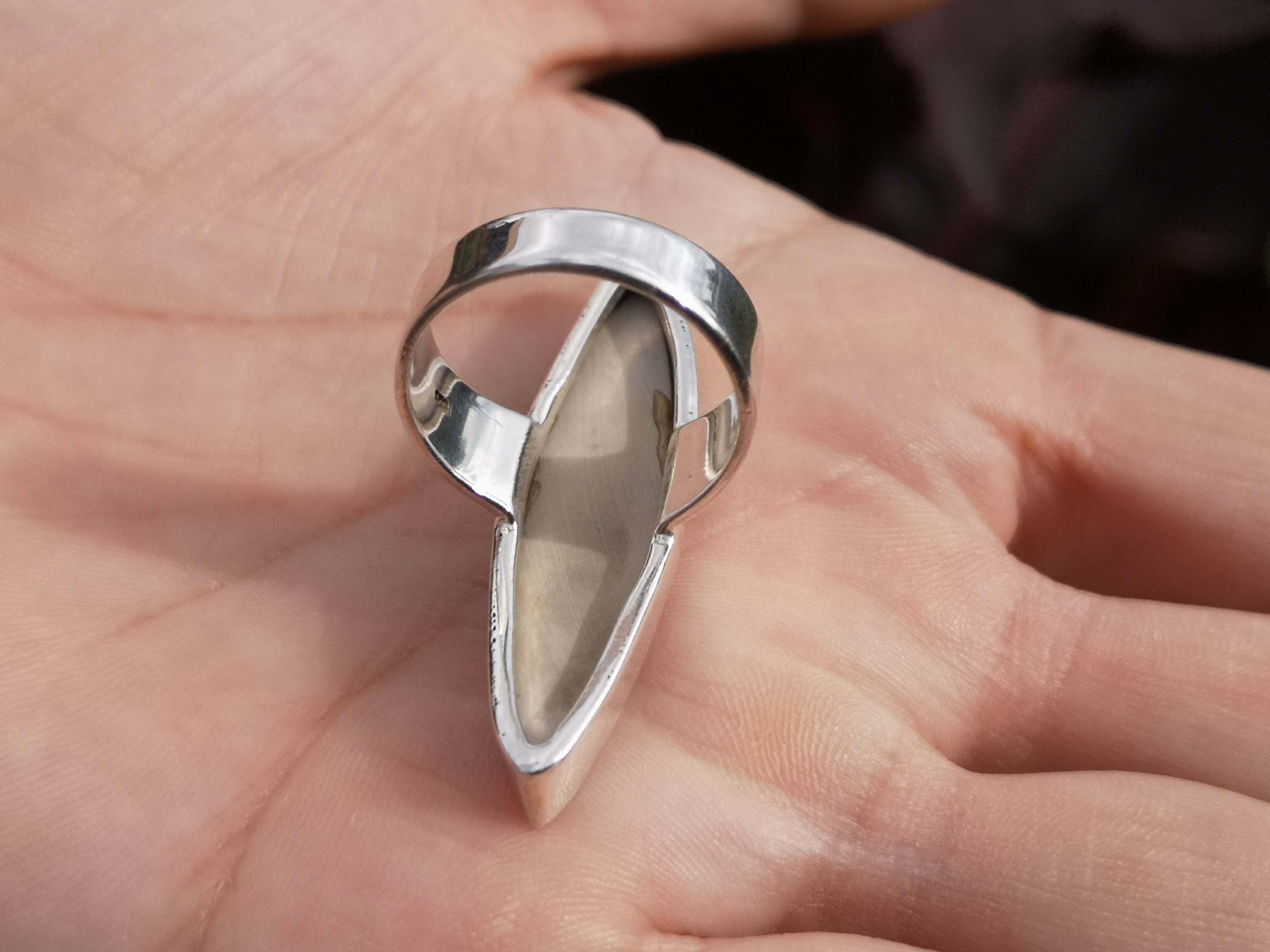 Dendritic Limestone (size L 1/2 , 6.25) Ring in 925 Sterling Silver ...