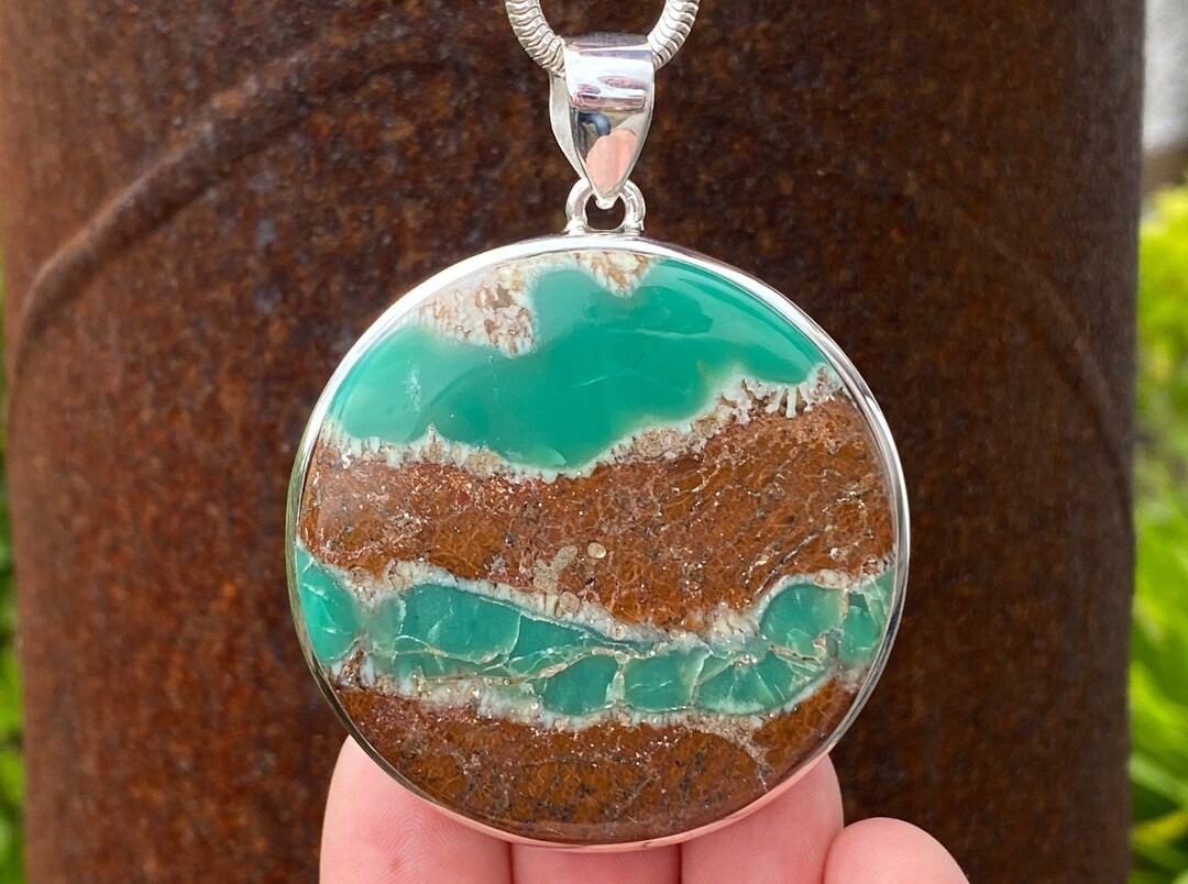 Rustic Chrysoprase Matrix Pendant in 925 Sterling Silver - Handmade ...