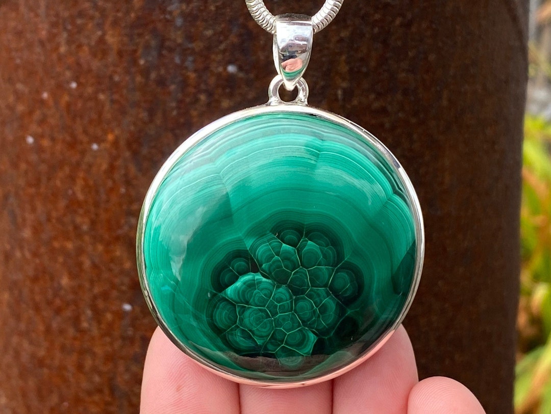 Flower Malachite Pendant in 925 Sterling Silver 49x61mm Handmade ...