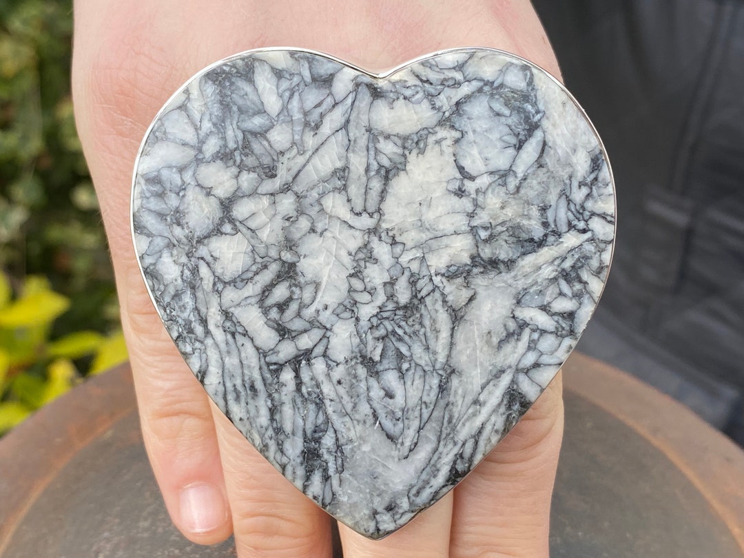 Huge Pinolith (size U , 10.25) Heart Shape Ring in 925 Sterling Silver ...