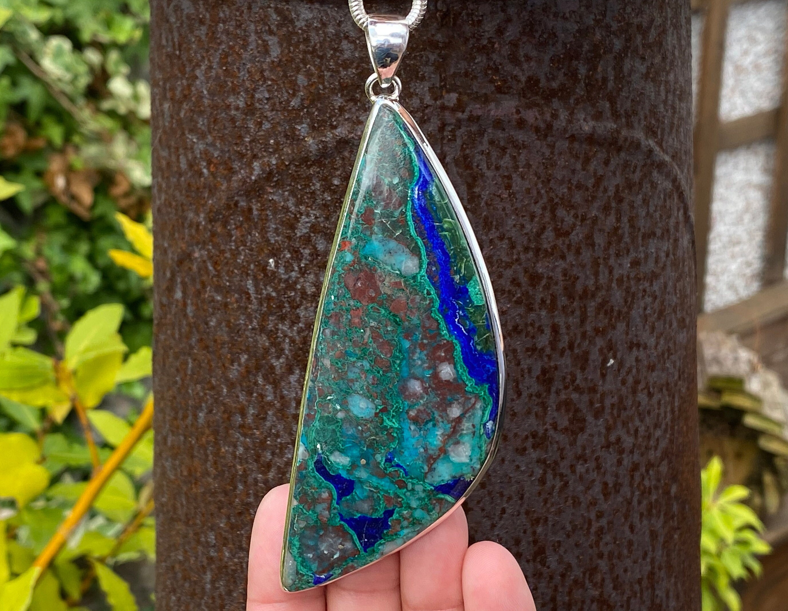 Very Large Azurite Malachite & Iron Pendant in 925 Sterling - Etsy