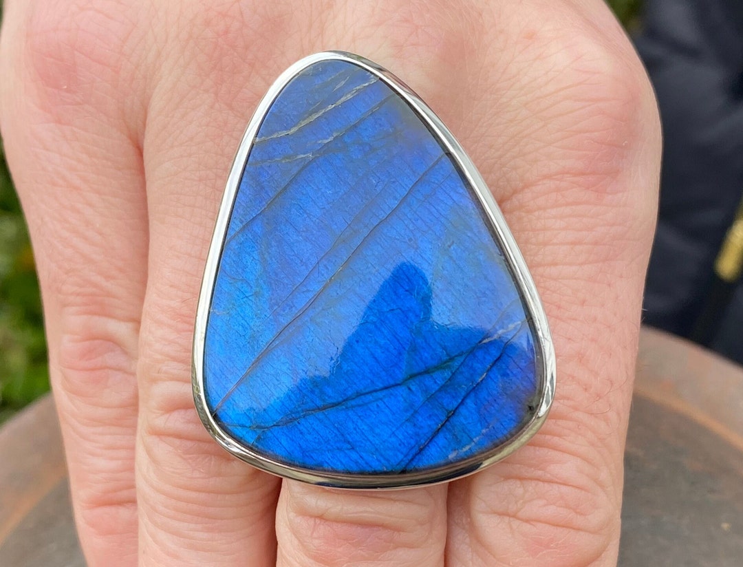 Blue Labradorite Ring (size Q , 8.5) Ring in 925 Sterling Silver ...