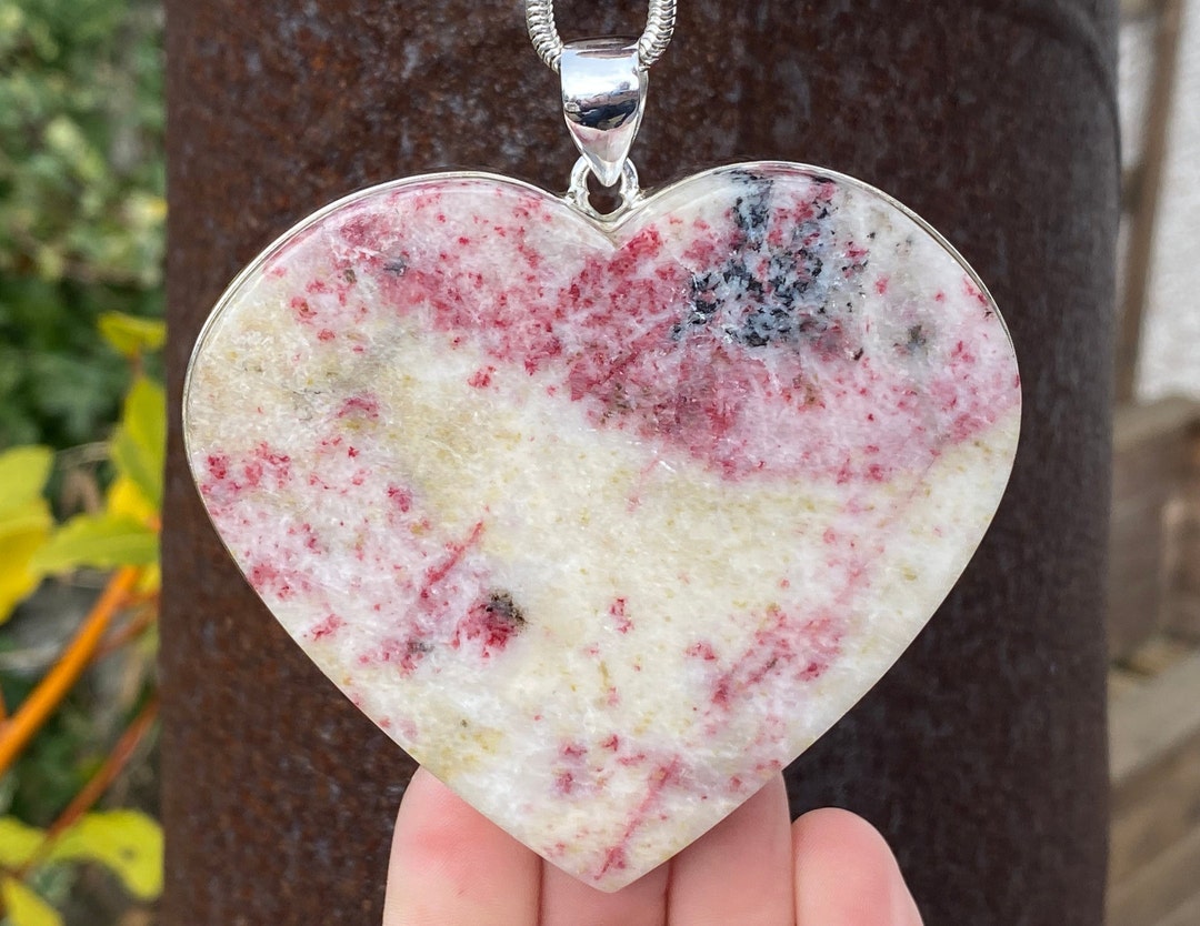 Very Large Cinnabar in Dolomite Heart Pendant in 925 Sterling Silver ...