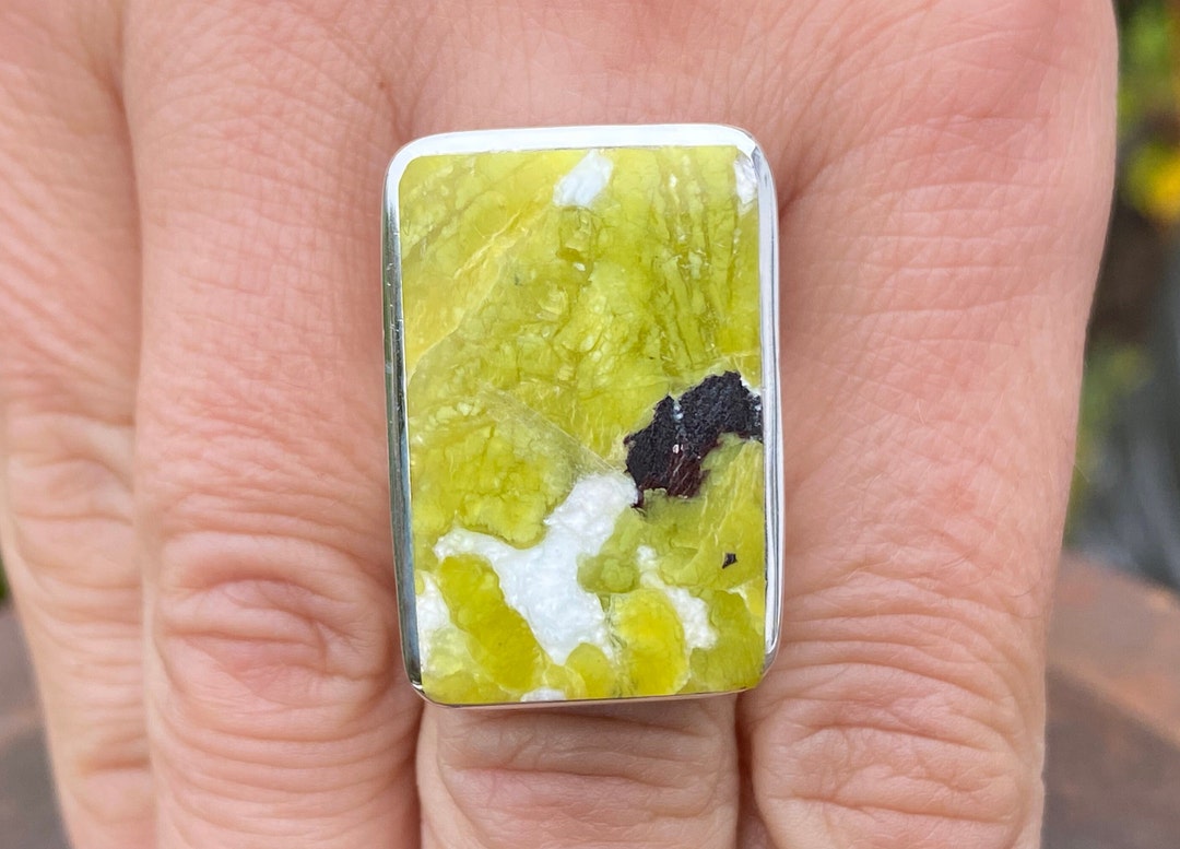 Lizardite / Serpentine Hematite Ring size M , 6.5 Ring in 925 Sterling ...