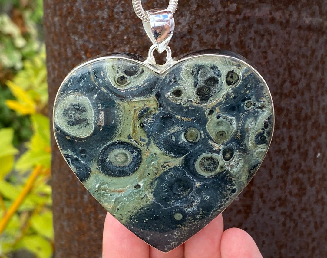 Very Large Kambaba Heart Jasper Pendant in 925 Sterling Silver ...