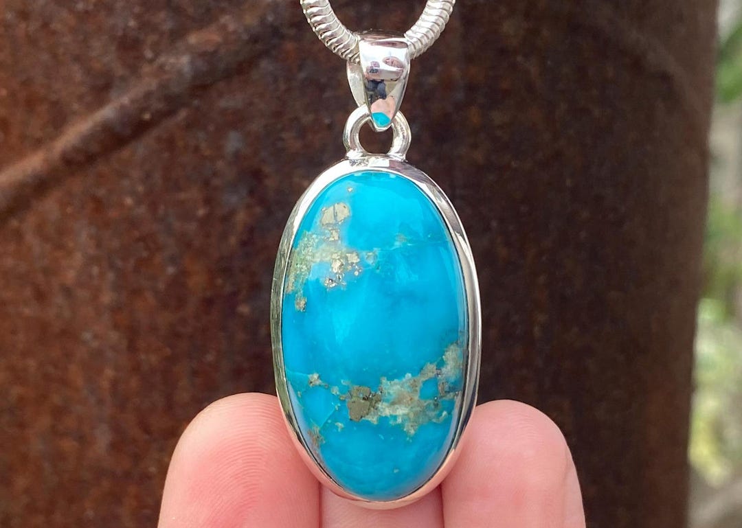 Sleeping Beauty Turquoise & Pyrite Pendant in 925 Sterling Silver ...