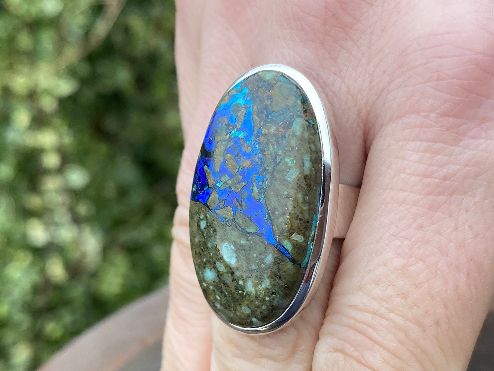 Azurite Matrix Ring (size O , 7.5) in 925 Sterling Silver - Natural ...