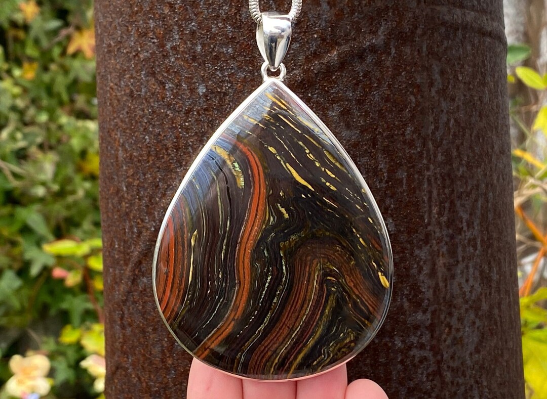 Very Large Iron Tiger Eye Heart Pendant in 925 Sterling Silver Pendant ...