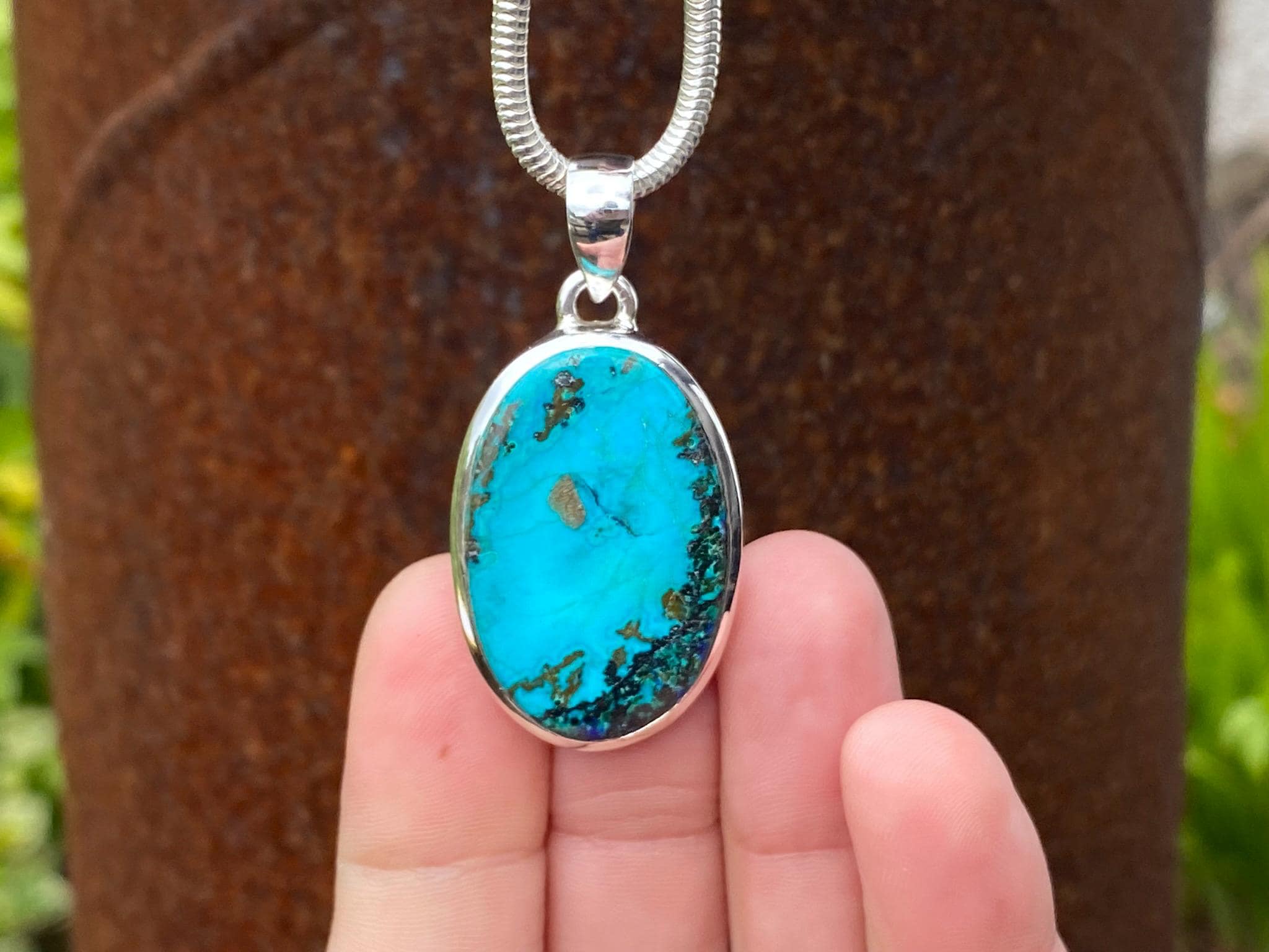 Bluebird Azurite Chrysocolla Pendant in 925 Sterling Silver - Handmade ...