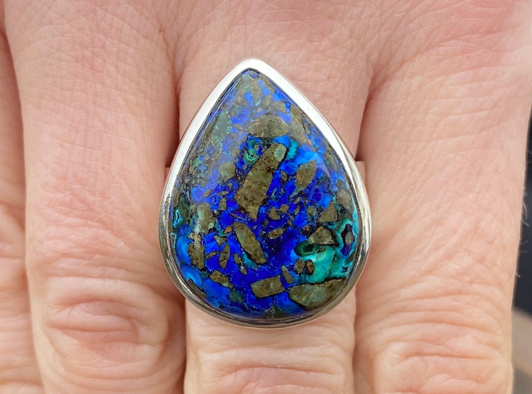 Azurite Matrix Ring (size O 1/2 , 7.75) in 925 Sterling Silver ...