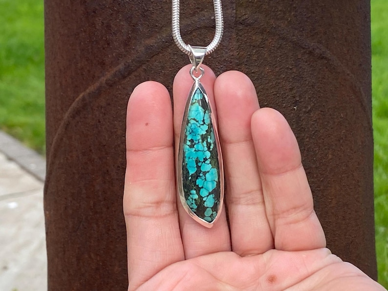 Natural Tibetan Turquoise Necklace Pendant in 925 Sterling Silver ...