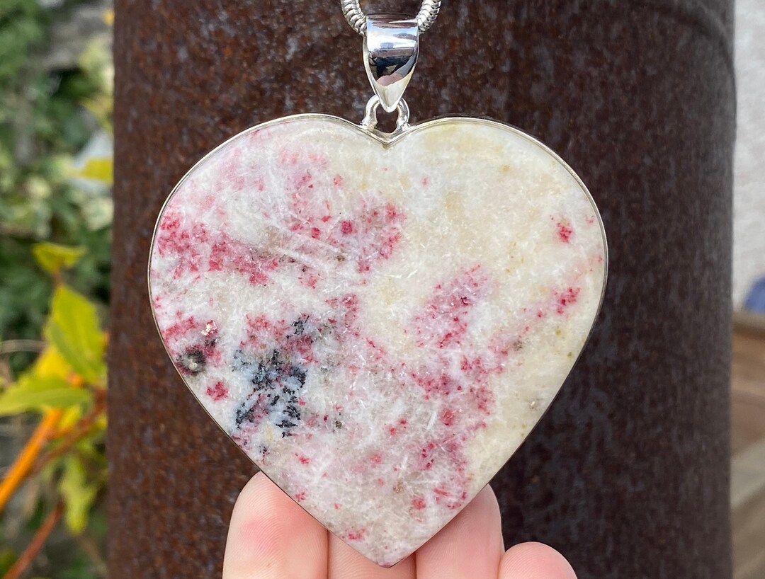 Very Large Cinnabar in Dolomite Heart Pendant in 925 Sterling Silver ...