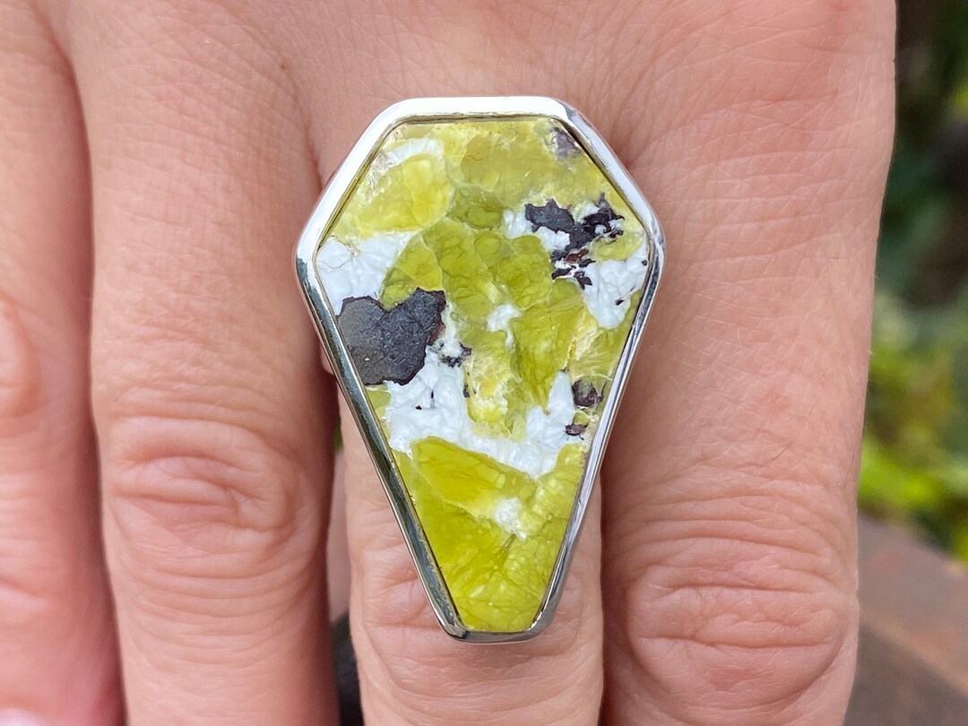 Lizardite / Serpentine Hematite Ring (size N , 7) Ring in 925 Sterling ...