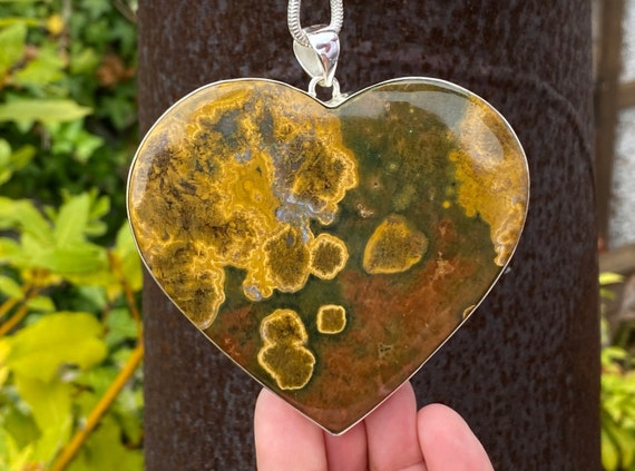 Huge Ocean / Orbicular Jasper Heart Pendant in 925 Sterling - Etsy