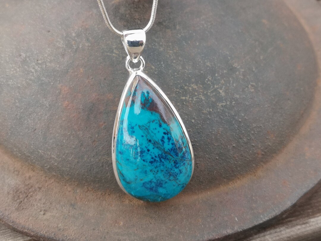 Iron Azurite Pendant in 925 Sterling Silver - Rich Blue 28x59mm ...