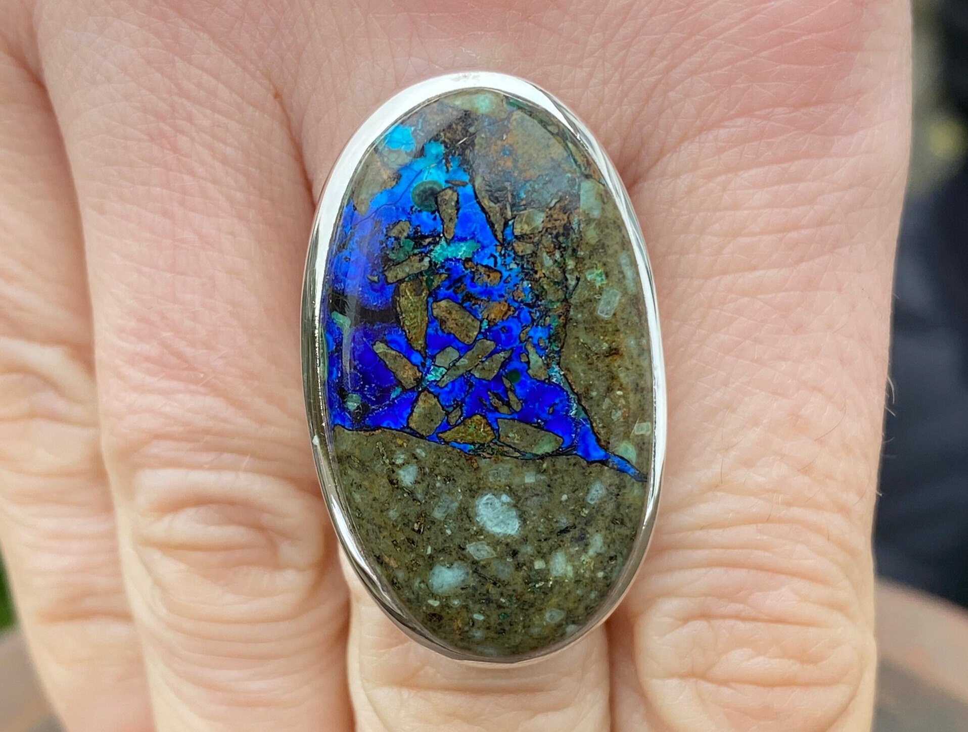 Azurite Matrix Ring (size O , 7.5) in 925 Sterling Silver - Natural ...