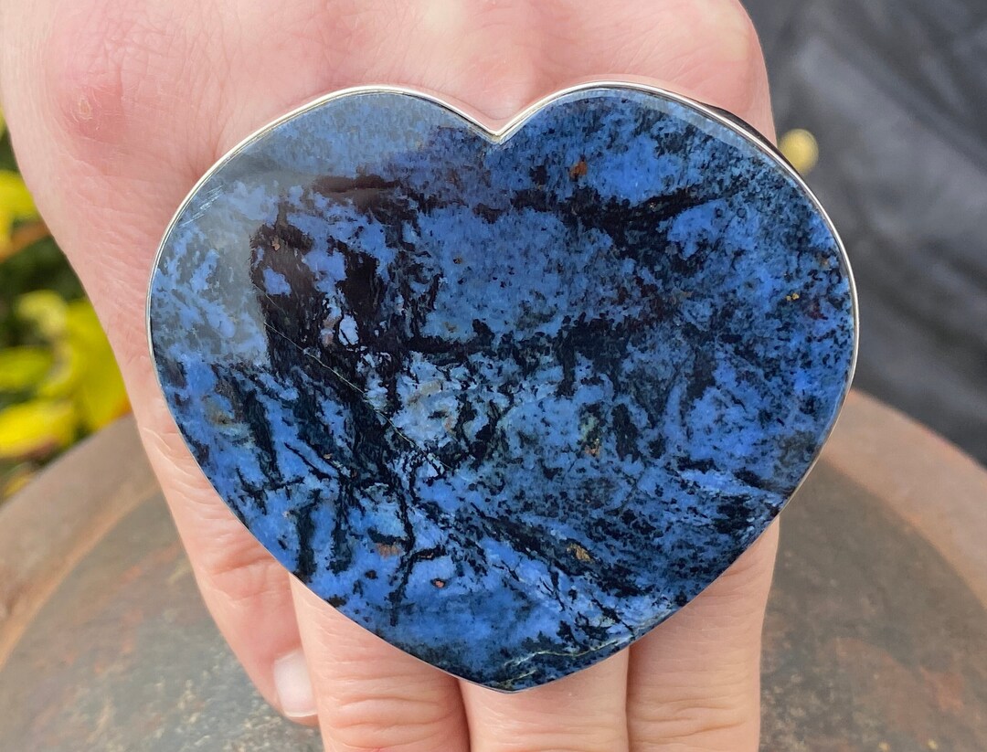 Very Large Dumortierite Heart Ring (size S , 9.5) in 925 Sterling ...