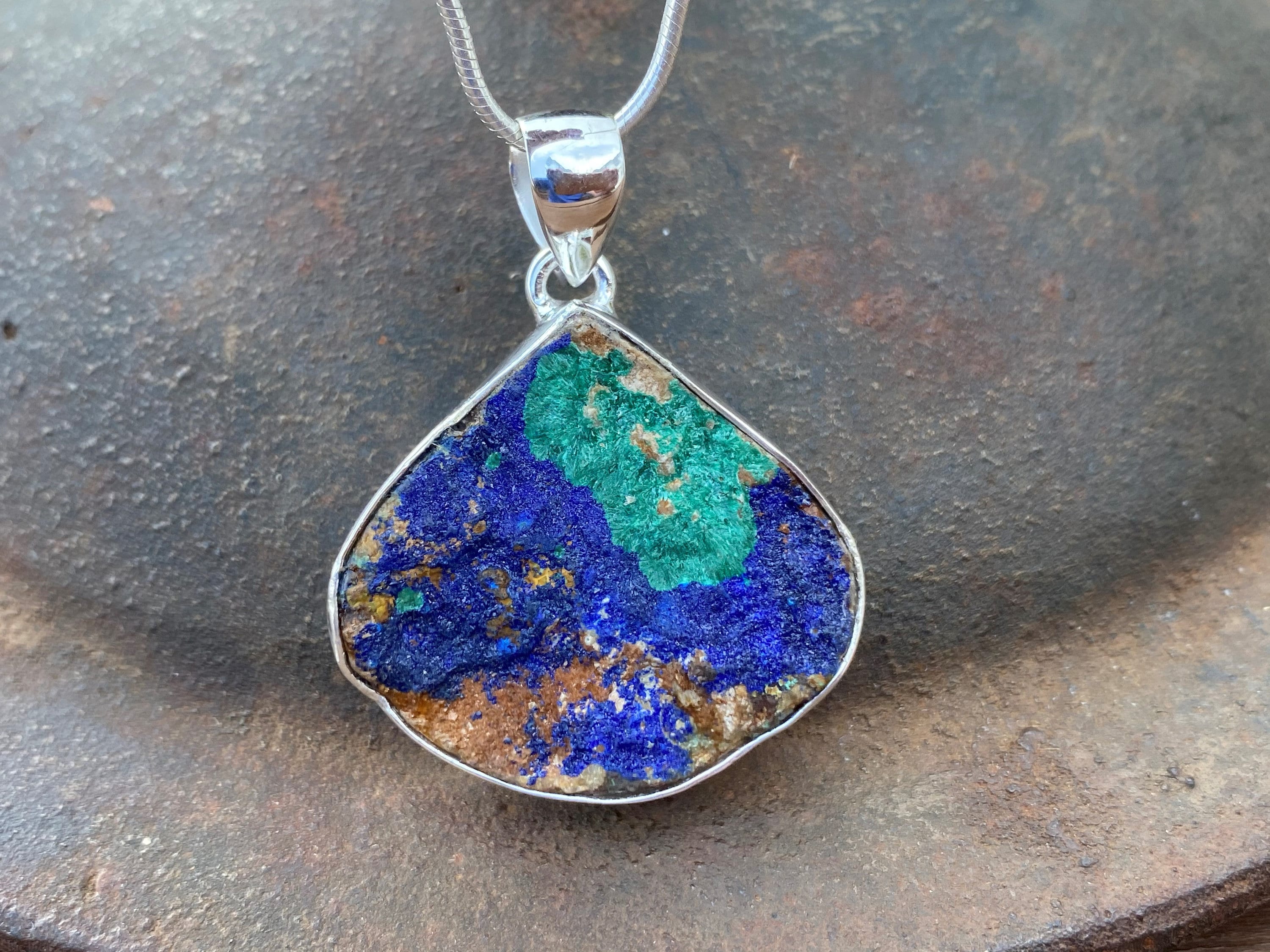 Natural Azurite Malachite Druzy pendant in 925 Sterling Silver | Etsy