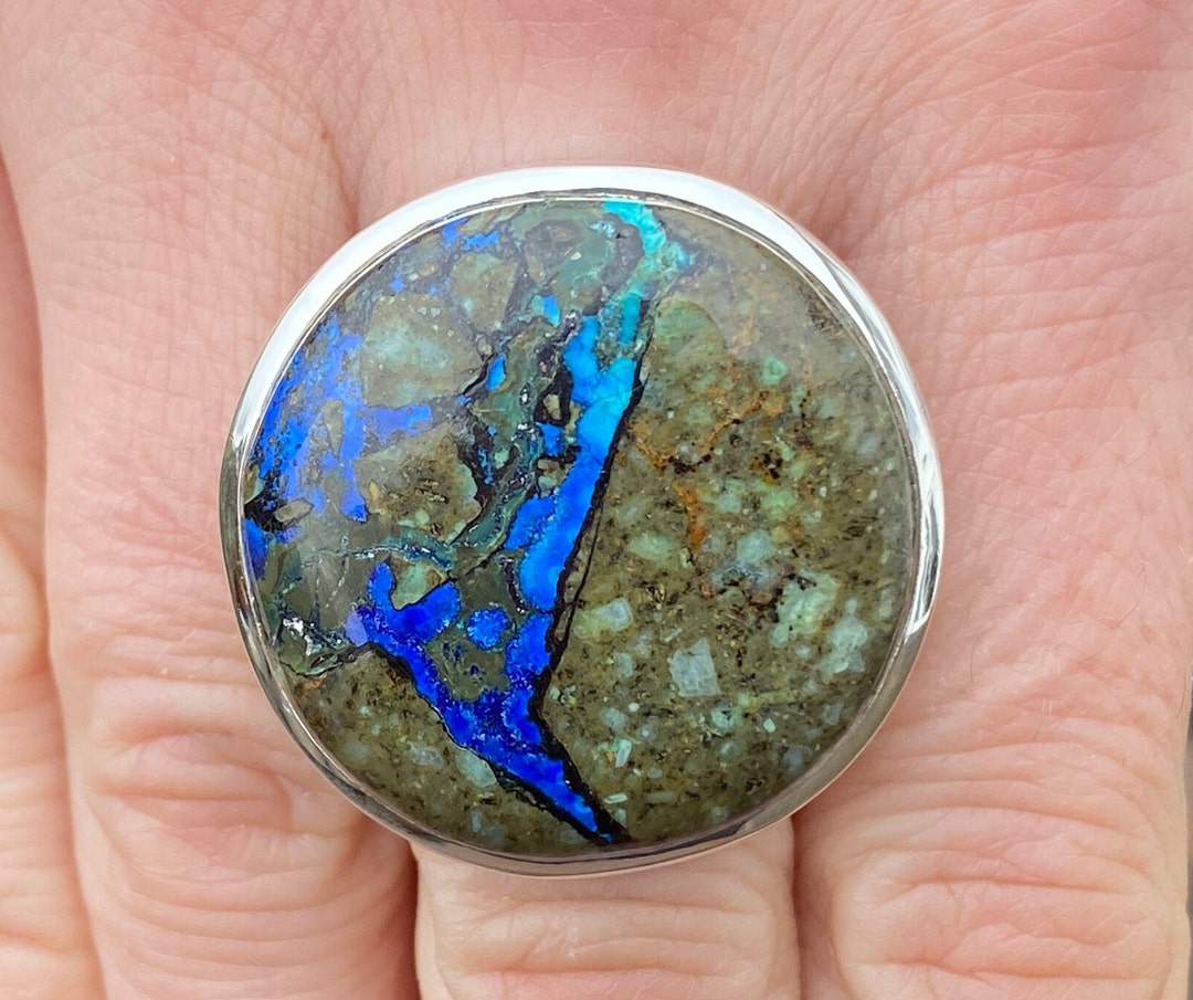 Azurite Matrix Ring (size R 1/2 , 9) in 925 Sterling Silver - Natural ...