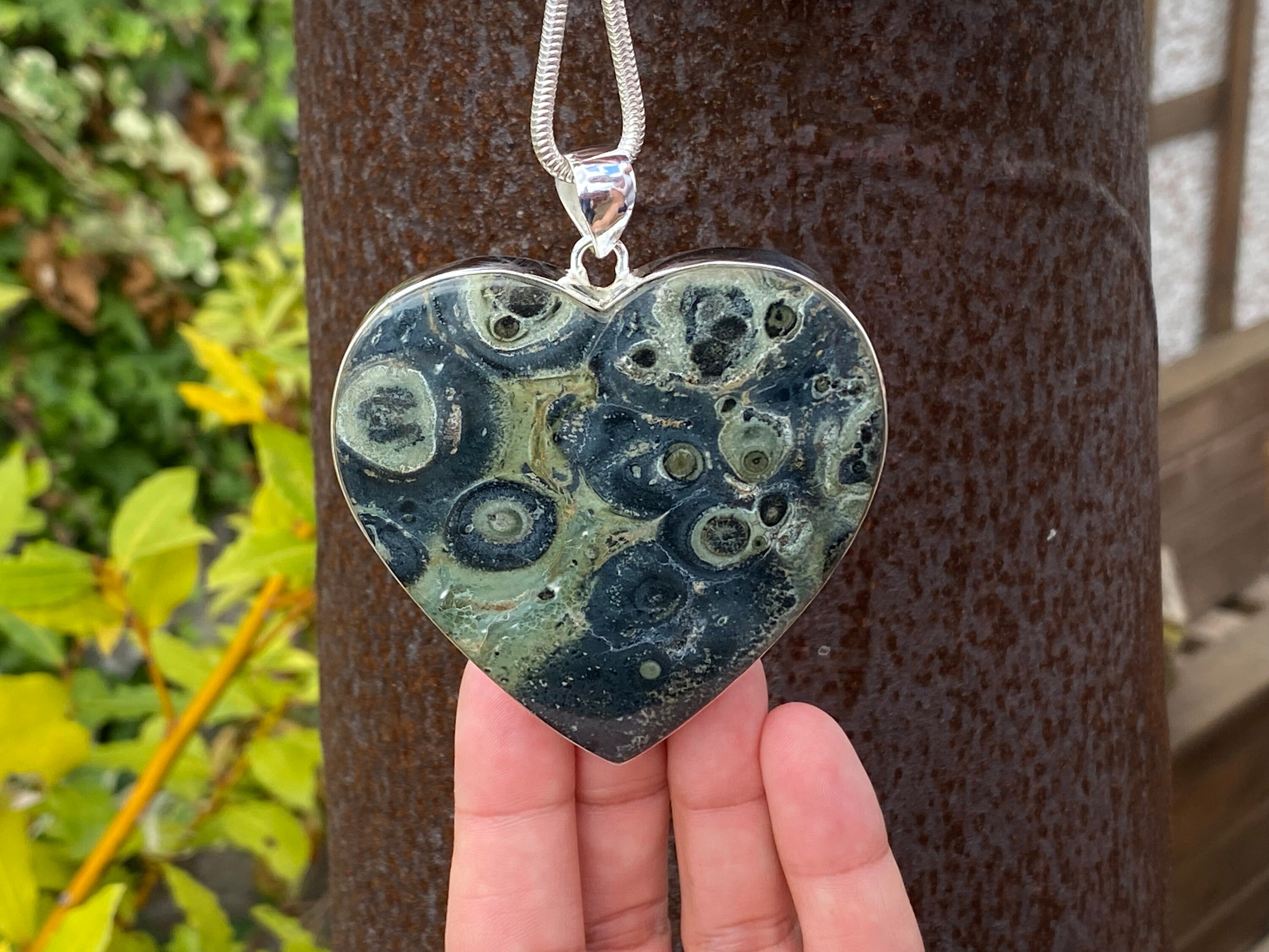 Very Large Kambaba Heart Jasper Pendant in 925 Sterling Silver ...
