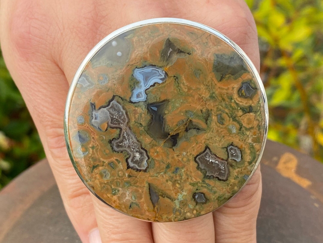 Large Rainforest Jasper Rhyolite (size P 1/2 , 8.25) Ring in 925 ...