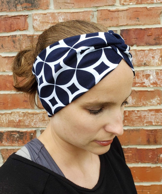 Women's Headband Dark Blue Headband Patterned Headband | Etsy