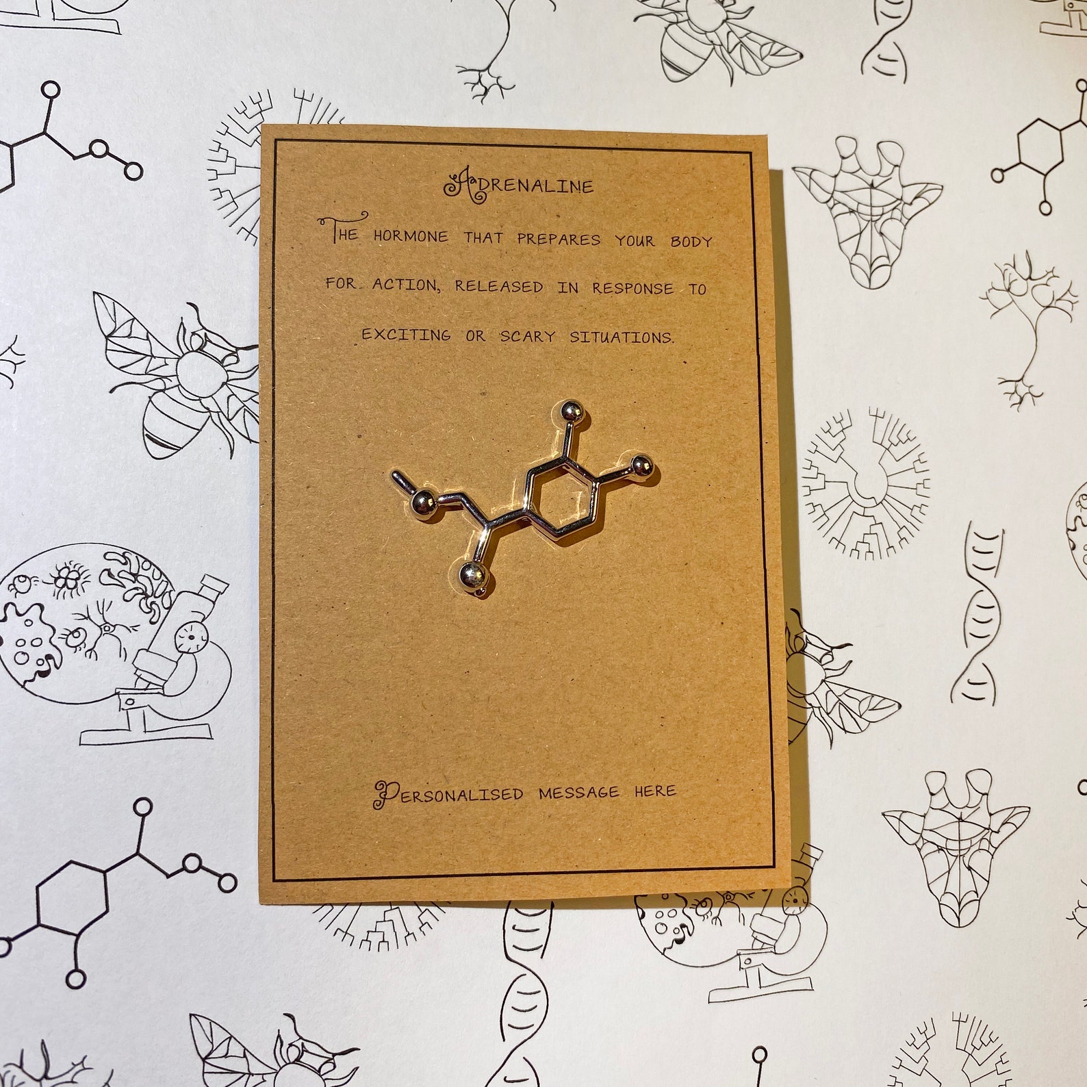 Adrenaline Molecule Pin With Personalised Message - Etsy UK