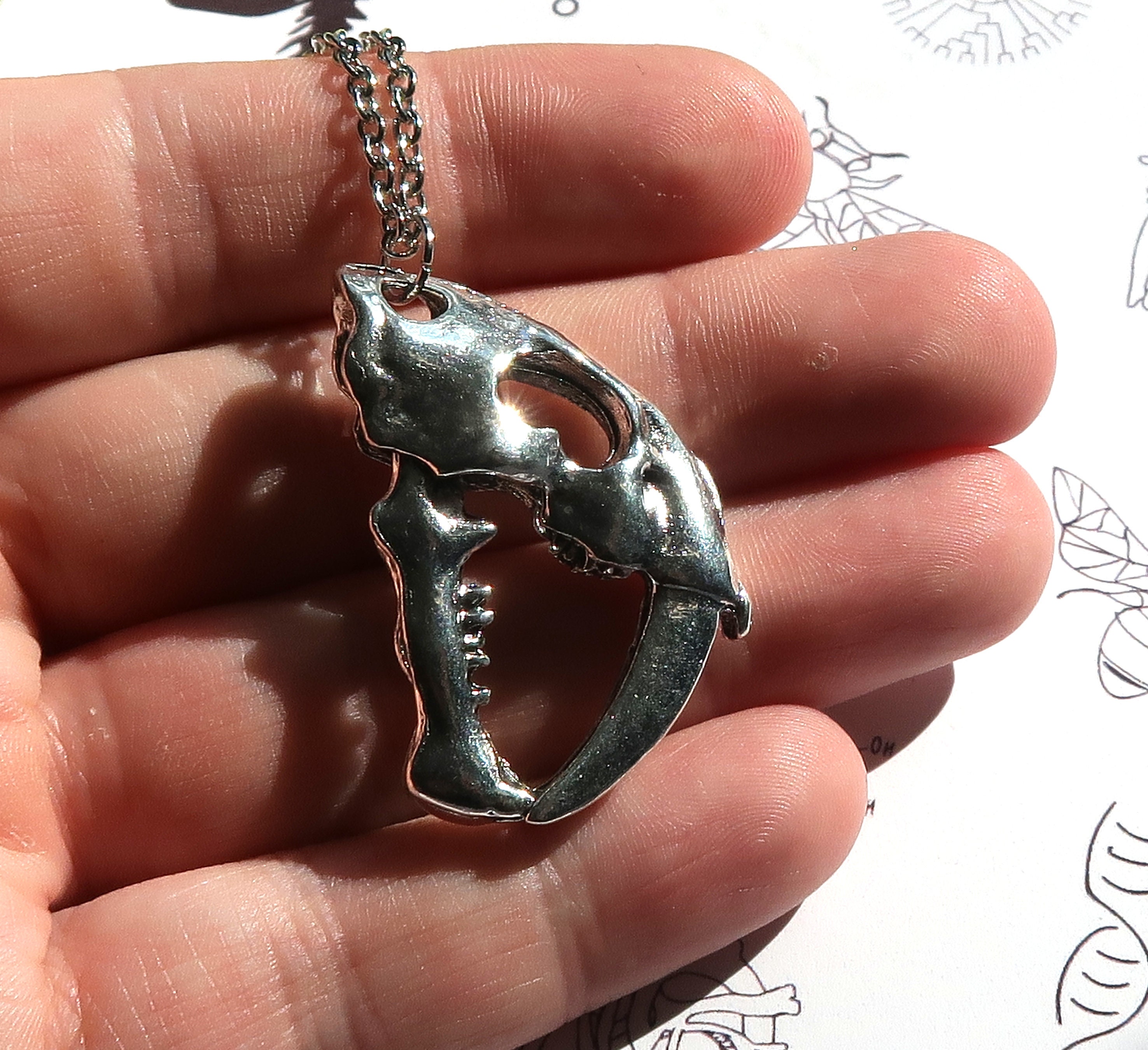 Smilodon Sabre Tooth Skull Necklace With Personalised Message | Etsy