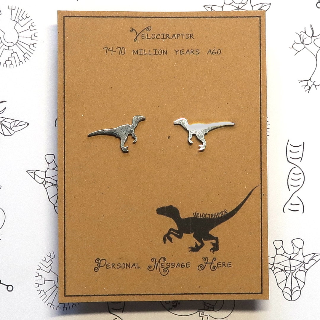 Small Velociraptor Earrings With Personalised Message - Etsy
