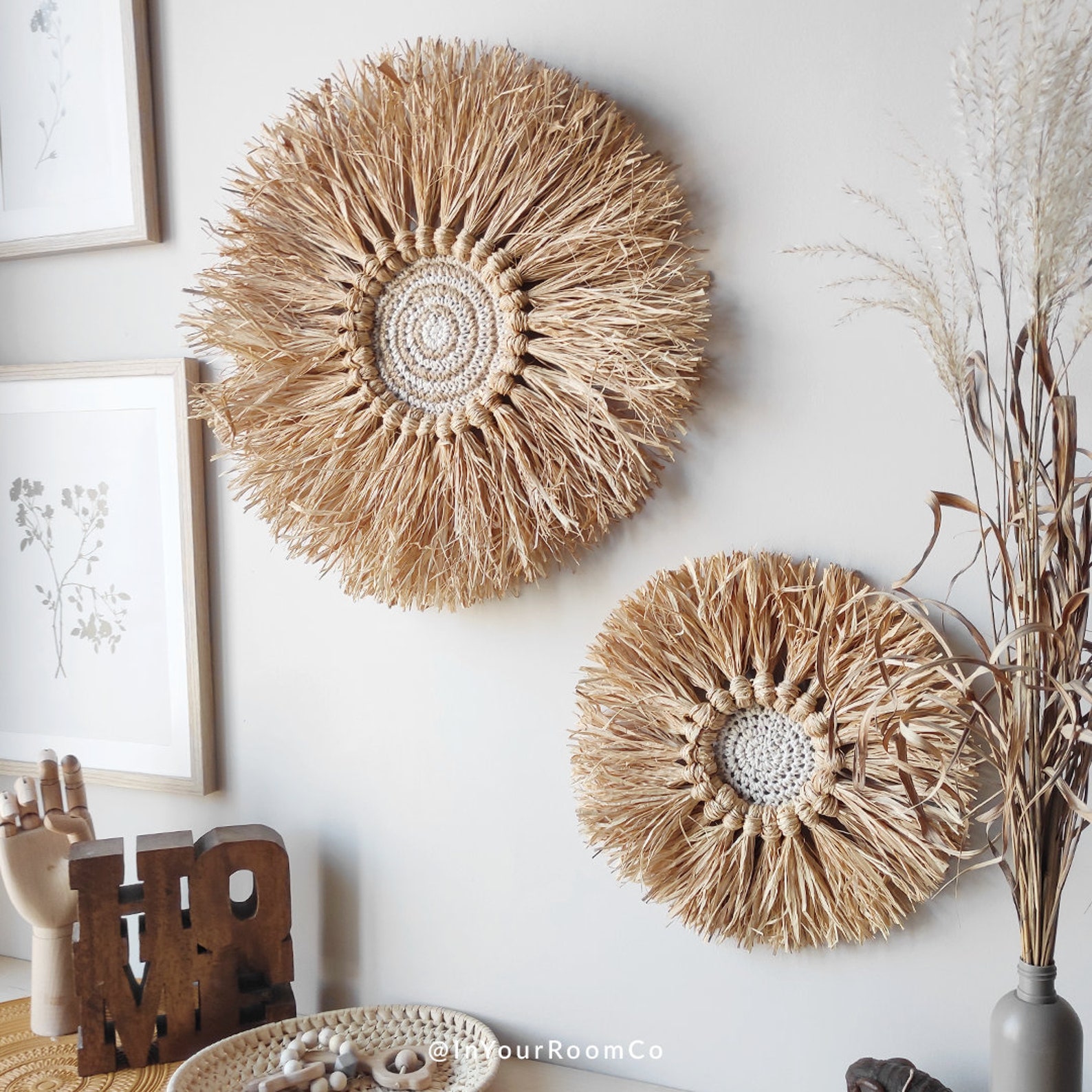Raffia Round Wall Decor - Boho Rattan Home Decoration - Nursery Safari ...