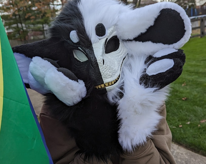 Black and White Dino Mask Mini Partial Fursuit - Etsy