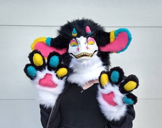 Rave Themed Dino Mask Dinocow Fursuit Partial - Etsy