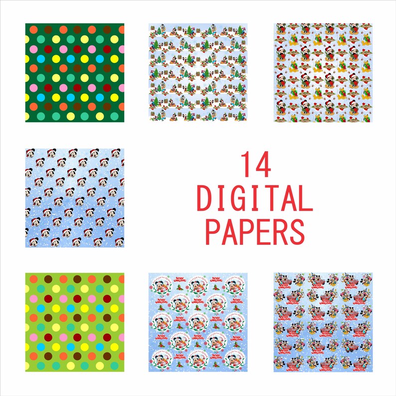 Mickey Mouse Christmas Digital Paper Pack: Scrapbook & Card Making ...
