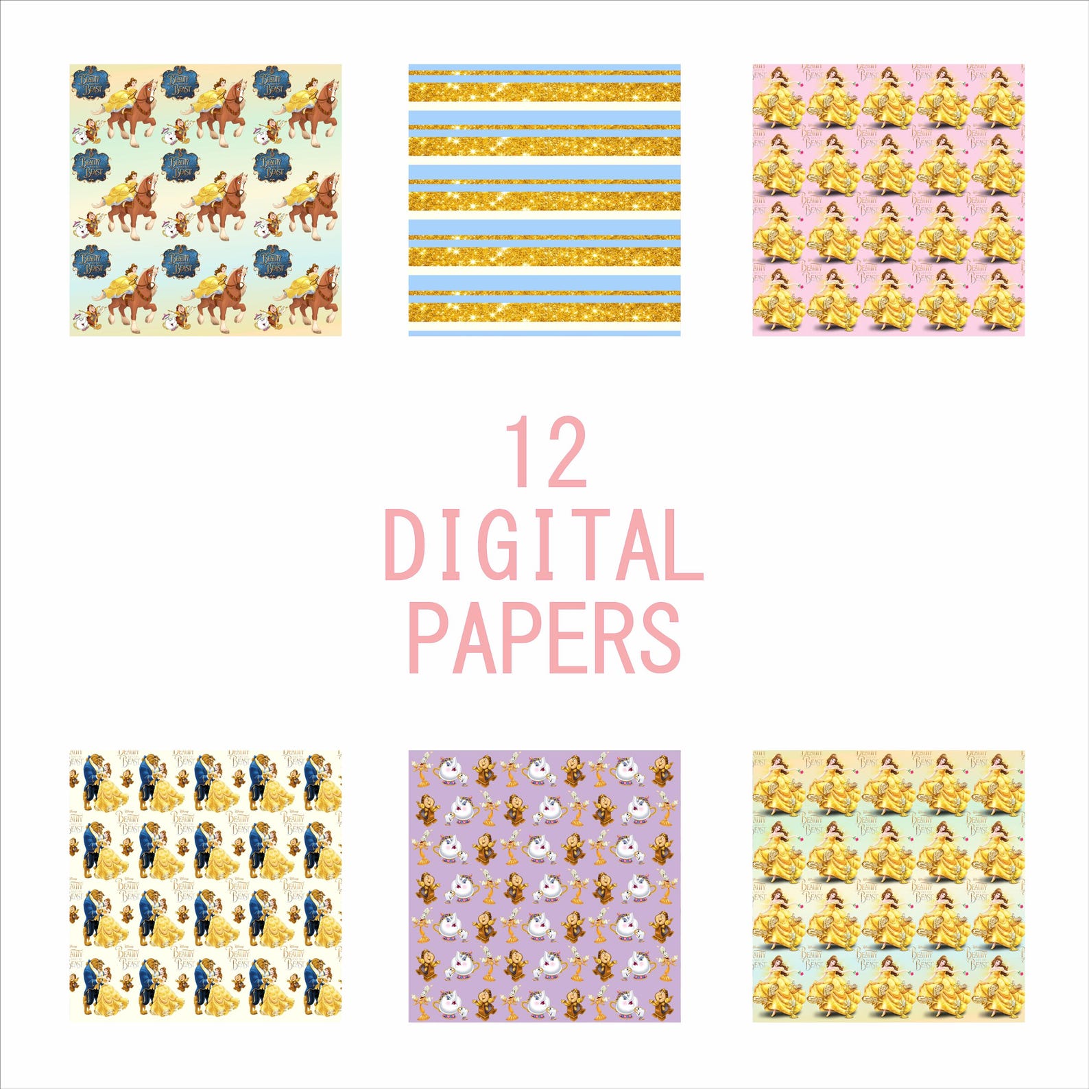 Princess Beauty Digital Papers: Invitation & Clipart (JPG Files) - Etsy
