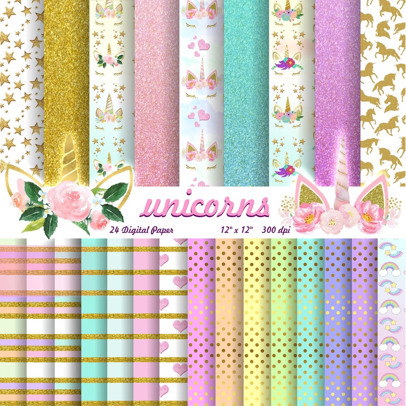 Unicorn Digital Paper - Etsy
